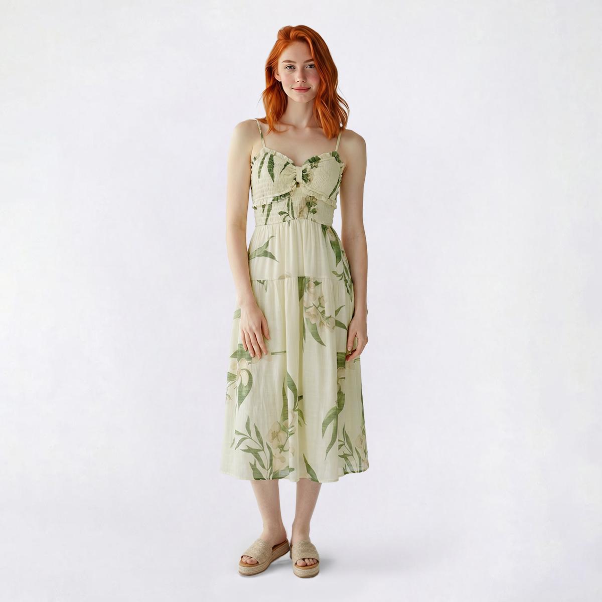 Click here for Juniors Trixxi Gauze Leafy Floral Keyhole Slip Dre... prices
